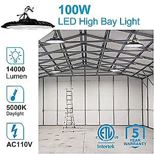 Lightdot 100W LED High Bay Light for Warehouse/Barn 5000K 14000LM (Eqv. 400W HPS/MH) High Bay LED Light, ETL Listed LED Bay Light for Commercial Lighting Energy Save Upto 760KW*6/Y(5Hrs/Day) -6Pack