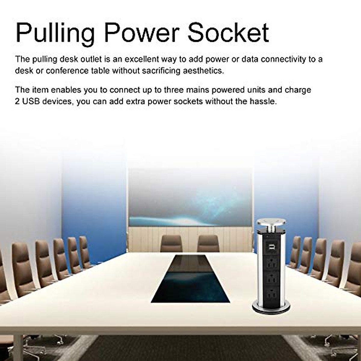 Ginyia Desktop Power Outlets, 3 Power Socket Retractable Electric Socket Pulling Power Socket for Kitchen, Office, Meeting Room, Conference Table(US 110V)