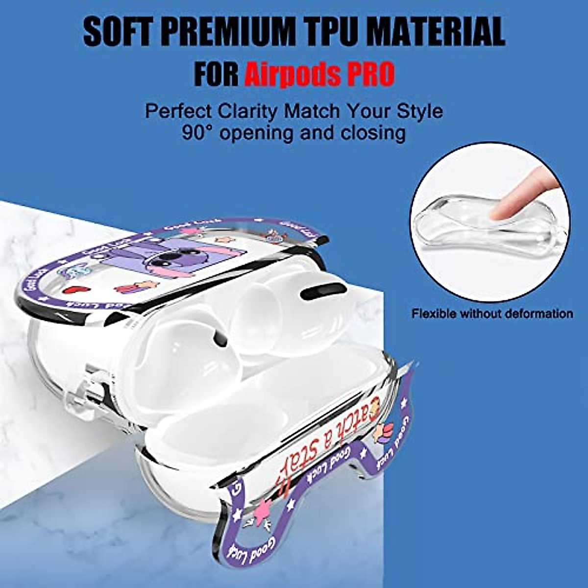 Cute Case for Airpods Pro Cover with Kawaii Blue Big Ear Dog Keychain for Women Girls Kid Funny Clear Protective Soft Silicone Cover Skin