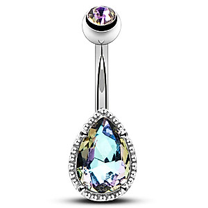 OUFER 14G Surgical Steer Belly Button Rings Tear Drop CZ Gem Navel Rings Belly Jewelry