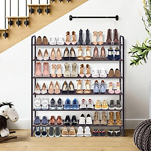 KIMBORA 6 Tier Long Shoe Rack for Closet, Wide Closet Shoe Organizer Storage Sturdy Sneaker Shelf for Floor, Bedroom 42 Pairs (Bronze)