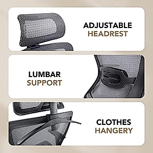 Ergonomic Office Chair Swivel Height Adjustable Computer Desk Chair Home Office Desk Chairs with Lumbar Support Gray