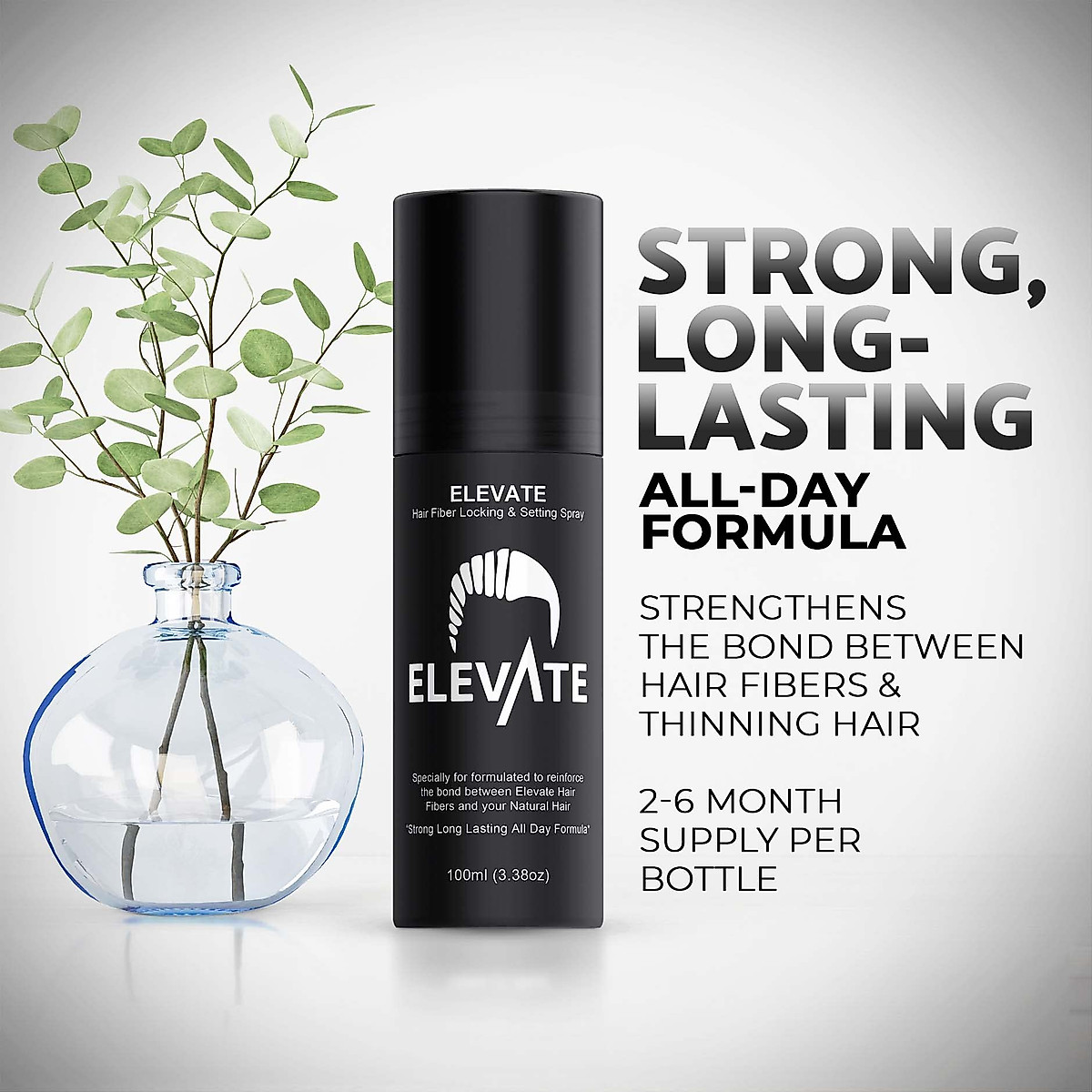 Elevate Hair Fiber Locking & Setting Hold Spray | New Advanced Long Lasting Formula | 2-6 Month Supply | Strong Formula for Wind, Sweat, and Weather Resistant for Men and Women