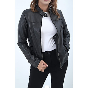 Price Right Women Genuine Lambskin Leather Slim Fit Cafe Racer Black Jacket Biker Coat (Black, Large)
