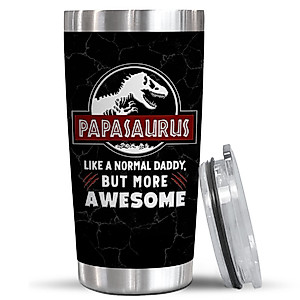 OASSIE Father's Day Gifts For Dad from Daughter Son - Saurus Papa 20 oz Stainless Steel Insulated Coffee Tumbler with Lid - Fathers Day Christmas Birthday Gifts For Dad Father Papa, Cool Stuff for Men