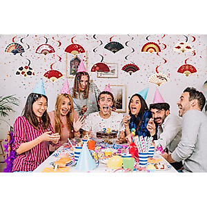 24 PCS Folding Fans Hanging Swirl Decorations Folding Fans Ceiling Streamers Hanging Decorations Folding Fans Party Decorations for Japanese Folding Fans Birthday Party Supplies