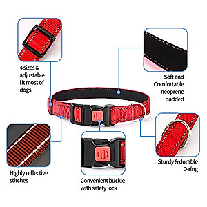 VIWIK Reflective Dog Collar with Safety Locking Buckle, Adjustable Durable Pet Collars for Small Medium Dogs, Soft Neoprene Padded Breathable Nylon Pet Collar Black-M
