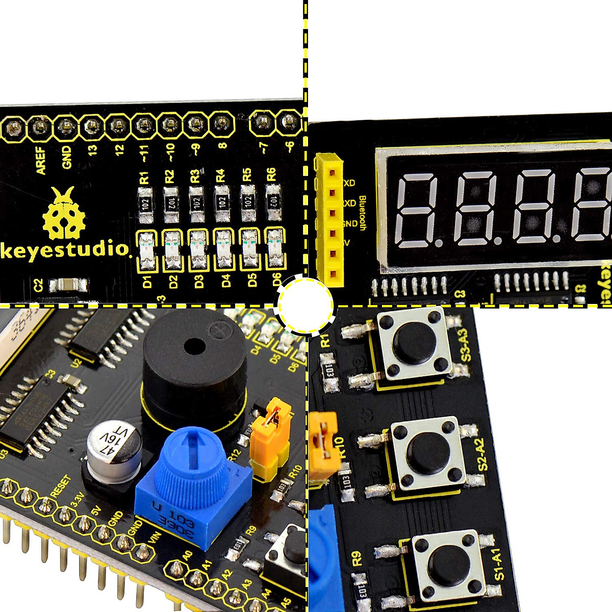 KEYESTUDIO Multi-Purpose Shield V2 with 4-Digit LED Display Module, Buttons and Buzzer for Arduinos Microcontroller for Mega, Electronic Programming Project