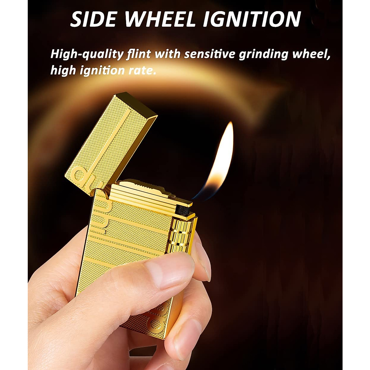 Lighters Soft Flame Lighter Traditional Flame Cigar Lighter with Adjustable Flame Dial Vertical Ignition Roller Good for Gift Outdoor Camping Hiking Fishing Grill Adventure Candle