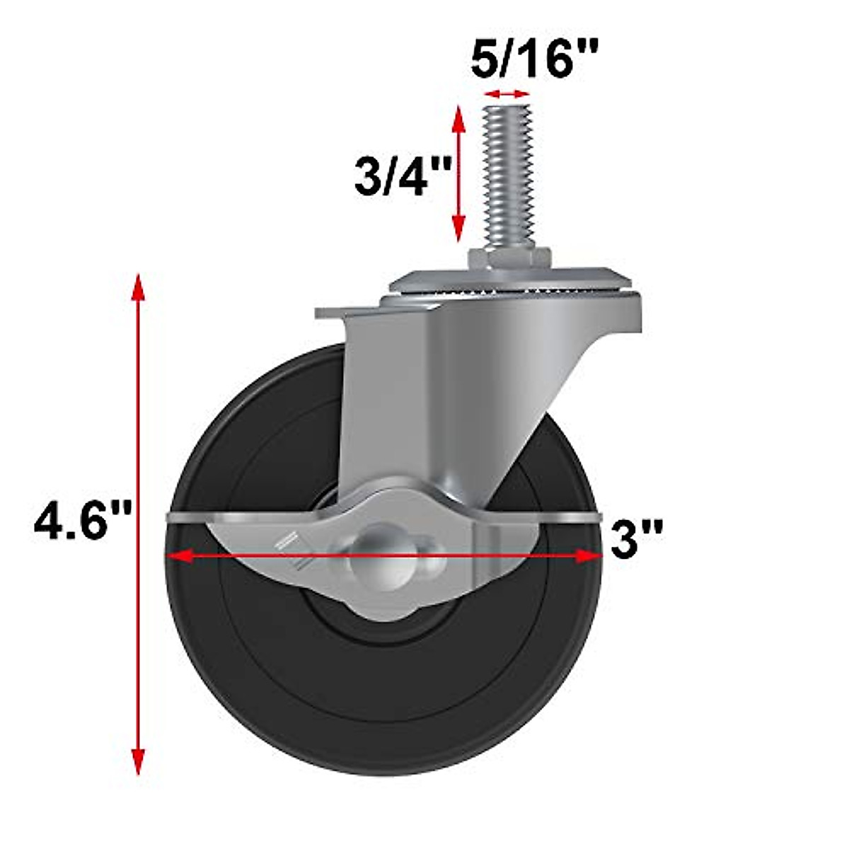 AAGUT 3" Steel Wire Shelving System Casters, 5/16"-18 x 3/4" stem casters with 4 Nuts and Spanner, Set of 4