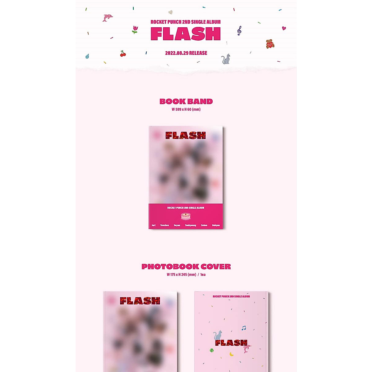 DREAMUS ROCKET PUNCH FLASH 2nd Single Album CD+Poster+Photobook+Photocard+Sticker+Message card+Tracking, Pink
