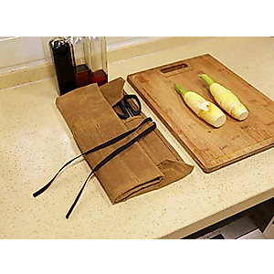 Denifiter Knife Cases Organizer-Durable Waxed Canvas Construction-7 Pockets-16 oz (Khaki)