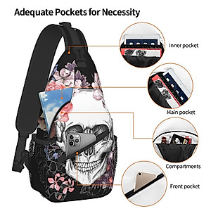 Jumou Rose and Skull Sling Bag Crossbody Women Men Travel Chest Backpack Leisure Sports Outdoor Running Hiking