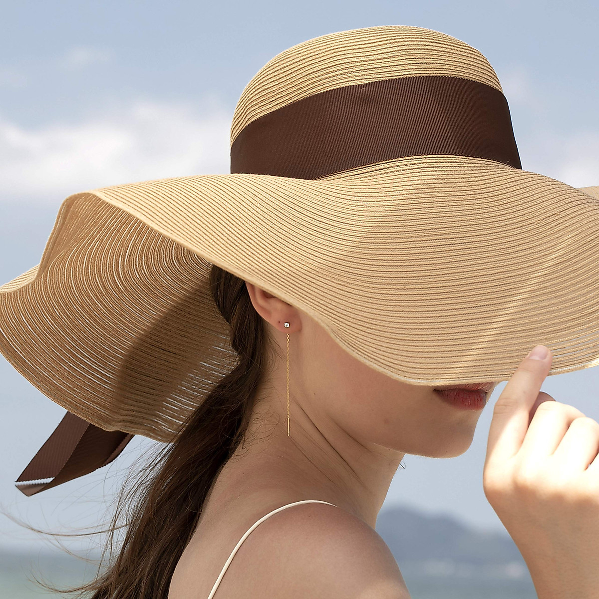 S.Leaf Cz Threader Earrings Sterling Silver Thread Earrings for Women 6cm