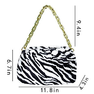 Amamcy Women Fashion Dumpling Bag Faux Fur Fuzzy Purse Cloud Handbag Fluffy Shoulder Bag with Alloy Shoulder Strap Zebra Cow Print
