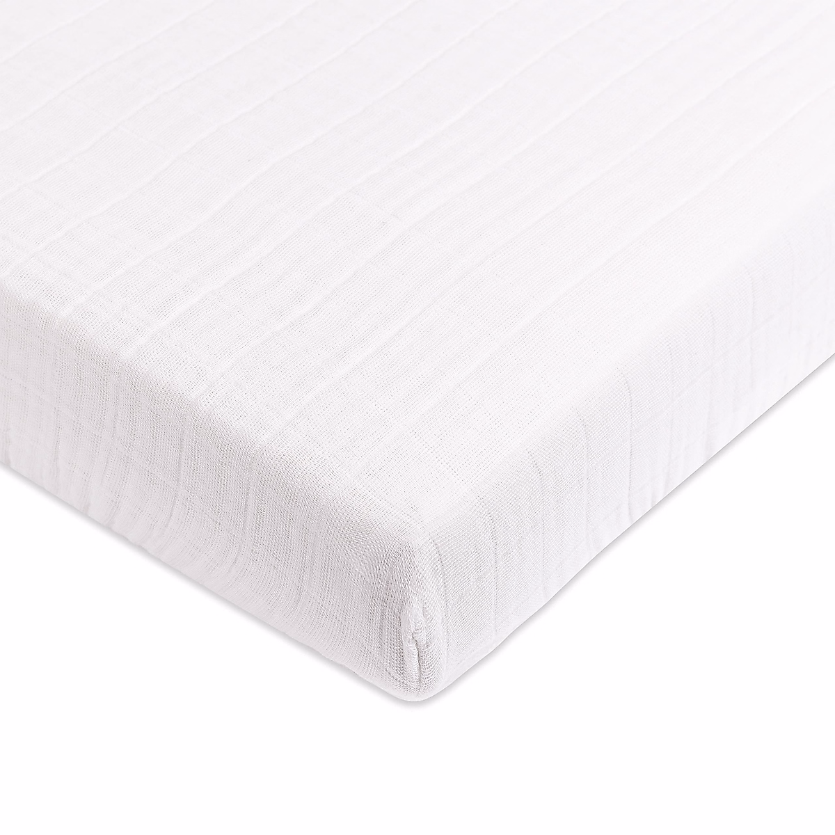Babyletto 100% Organic Cotton Mini Crib Sheet, GOTS-Certified, Fitted 360°, Ultra-Soft and Breathable Muslin - Plain White