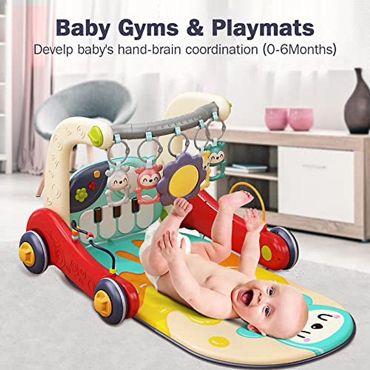 3 in 1 Baby Play Mat Baby Gym, Floor Activity Center and Infant Baby Walker - Toddler Push Walker, Play Piano Tummy Time,Boy & Girl Gifts for Newborn Baby Toddler 0 to 3 6 9 12 Months