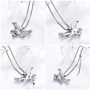 XSMZB Eagle Urn Necklace for Ashes of Loved Ones Keepsake Ash Holder for Pet Human Memorial Cremation Jewelry for Ashes for Men Women (Silver)