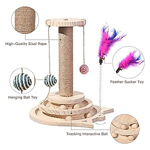 Marchul Cat Scratching Post with Hanging Ball, Kitten Sisal Scratcher Toy with 2 Layer Tracks Spinning Balls, Cat Tracking Interactive Toys for Indoor Cats and Kittens