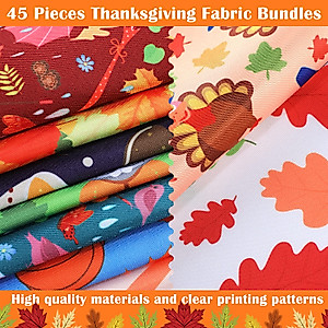 45 Pcs Thanksgiving Fabric Fall Assorted Fabric 9.8 x 9.8 Inch Squares Fat Quarter Quilting Cotton Fabric Pumpkin Maple Plaid Sunflower Fabric for DIY Sewing Craft Supply