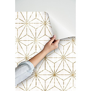 Peel & Stick Wallpaper 3ft x 2ft - Star Geo White Gold Geometric Triangles Holiday Abstract Minimalistic Custom Removable Wallpaper by Spoonflower