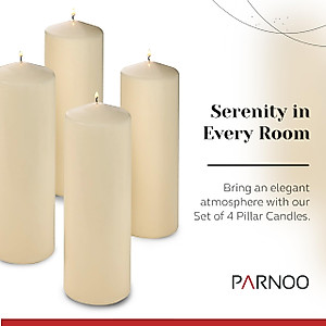 Unscented Pillar Candles - Set of 4 White Pillar Candles Made from Wax & Cotton Wick - 3x9” Slow Burning Candles for Emergency, Weddings, & Table Centerpieces - Tall Pillar Candles, PARNO