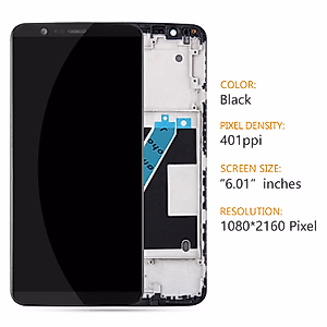 TFT for OnePlus 5T A5010 LCD Screen Replacement for OnePlus 5T A5010 LCD Display Touch Screen Digitizer Assembly Replacement with Repair Parts (Black with Frame)