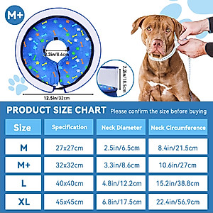 Dog Cone Collar, Inflatable Adjustable Dog Surgery Collar for Small Medium Dogs and Cats, Soft Dog Cone for Dogs After Surgery with Enhanced Anti-Licking, Protective Dog Donut Collar（M+）