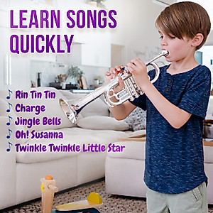 Click N' Play Toy Trumpet for Kids - Create Real Music - Safety Tested BPA Free - Beautiful Silver Finish with Color Keys - Start an Instrument Band at Home or School, Kids Ages 5-9, Musical Gifts
