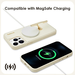 CUSTYPE Case for iPhone 13 Pro Max with Stand, Compatible with Wireless Charging, [2-Way Stand] Metal Kickstand,Slim Fit Leather Shockproof Protective Case for Apple 13 Pro Max 6.7inch Beige