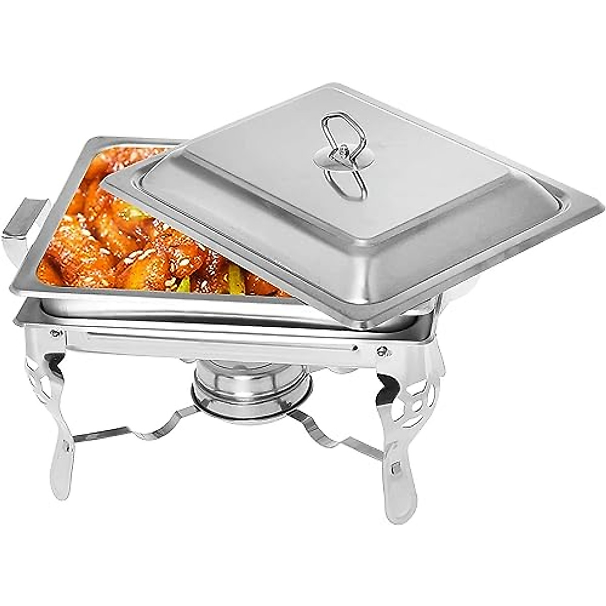 4.5L Stainless Steel Chafing Dish with Lid, Rectangular Foldable Buffet Server Pans Food Warmer, for Wedding, Parties, Banquet, Catering Events