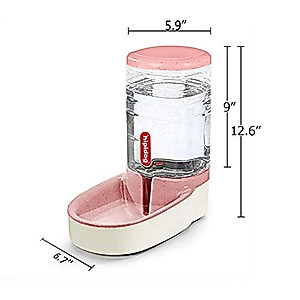 Automatic Cat Feeder Automatic Dog Water Dispenser 1 Gallon Double Bowl Design for Cats or Small Pets (Pink Water)