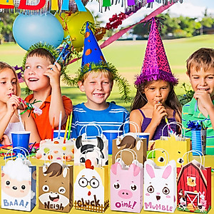 Tallew Farm Animal Party Favor Bags with Handles, Barnyard Birthday Gift Treat Goody Bags Kraft Paper Candy Gift Bag for Kids