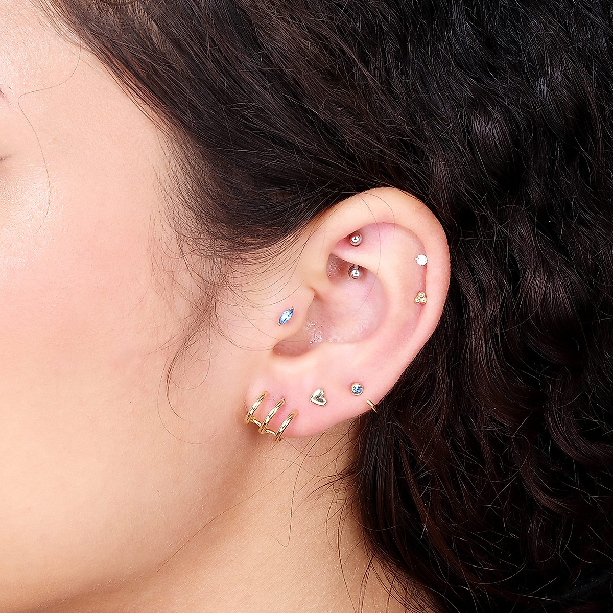 3 Ball Trinity Stud Earring for Women and Men in 14k Solid Yellow Gold, Hypoallergenic, Comfy Flat Backed Earring For Sensitive Ears, New Piercings (Single Piece)