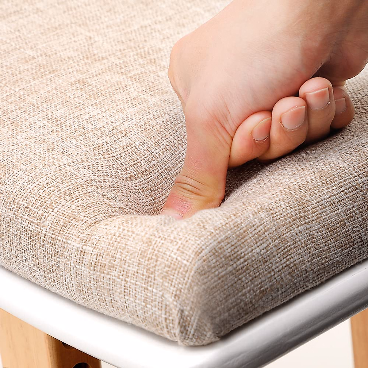 Iwell Vanity Stool, Vanity Bench with Rubberwood Legs & Padded Cushion, Vanity Chair, Vanity Seat, Makeup Dressing Stool for Bedroom, Natural