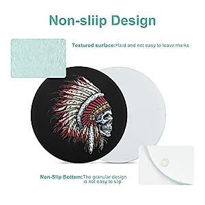 Indian Skull Printed Round Cutting Board Glass Chopping Blocks Mats Food Tray for Home Kitchen Decoration