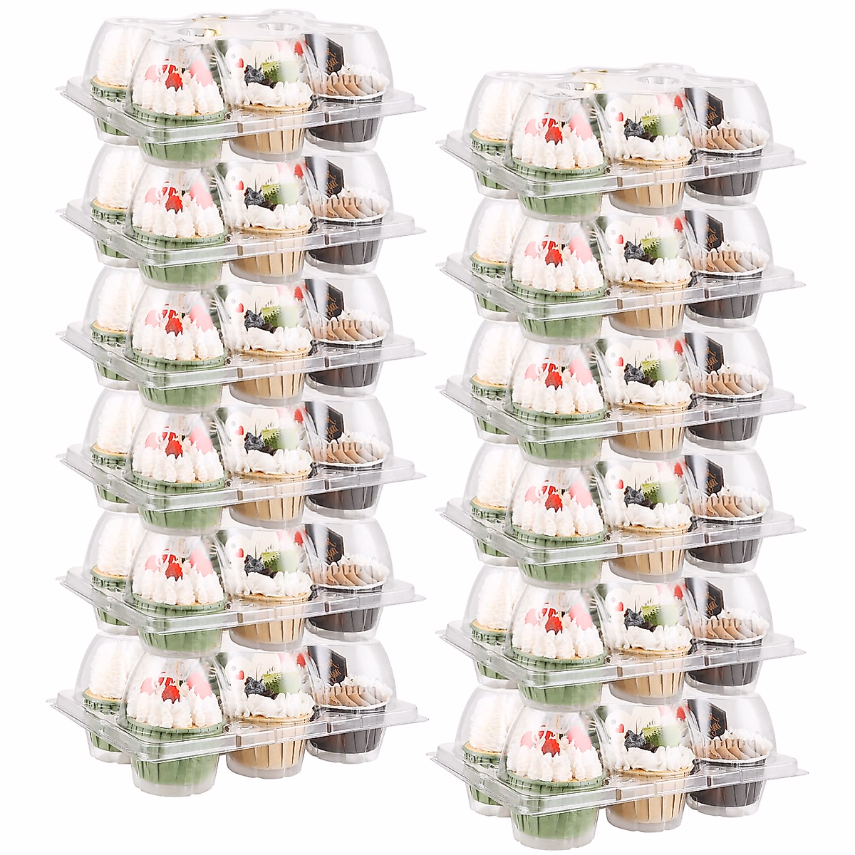LISHINE 40 Pack Cupcake Containers 6 Count Cupcake Boxes Bulk Disposable Cupcake Carrier Plastic Cupcake Holder with Lid Clear Cupcake Plastic Cupcake Trays for Transporting