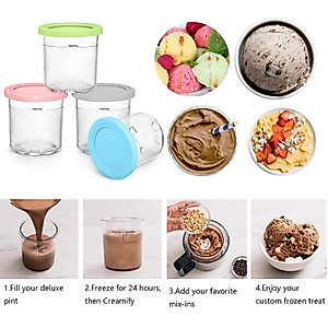 CDOUTSUN 4 Pack Ice Cream Containers Ice Cream Replacement Containers with 4 Colors Lids Airtight Anti-slip Food Container Sets Container Sets with spoon (Blue, Pink, Green, Grey)