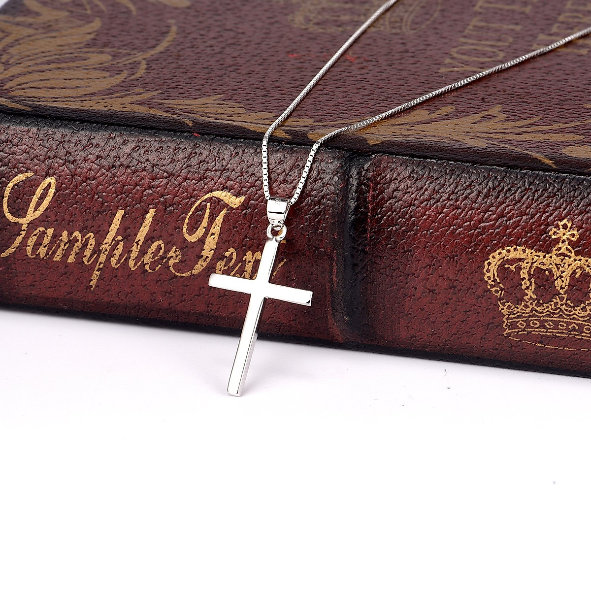 LUHE Cross Necklace Sterling Silver Simple Religious Crucifix Cross Pendant Necklace Jewelry Christmas Gifts for Women
