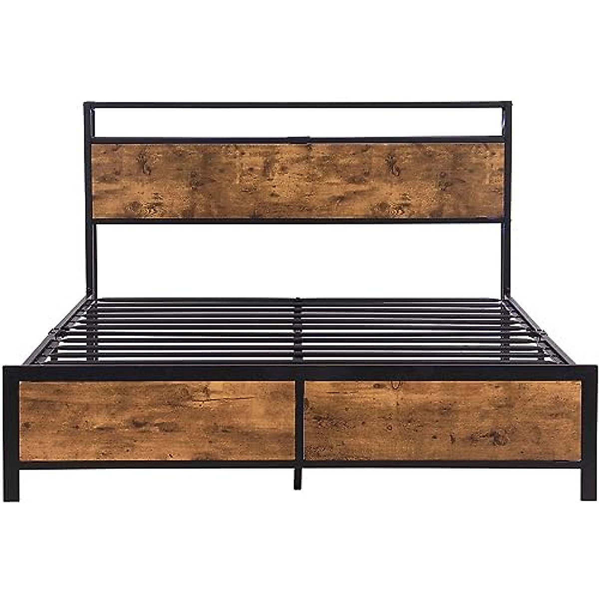Anwick Metal Queen Bed Frame with Storage Headboard and 2 USB Ports,Industrial Bed Frame Queen Size with LED Lights and Underbed Storage,Noise Free, No Box Spring Needed (Queen)
