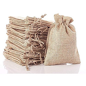 handrong 100pcs Burlap Gift Bag Burlap Bags with Drawstring Jewelry Pouch Jute Hessian Sack Packing Storage Linen bags for Wedding Party Birthday Holiday Treat DIY Art Craft Christmas Favor