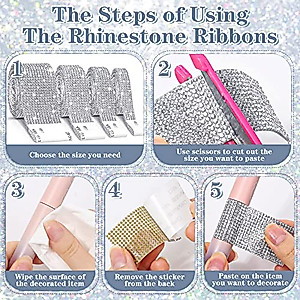 8 Rolls Rhinestone Ribbons,Cludoo 8 Yard Silver Self Adhesive Rhinestone Ribbon, Bling Crystal Diamond Ribbon Roll Wrap Glittering Rhinestones Sticker for Decoration Car DIY Arts Crafts Wedding (Sliver)