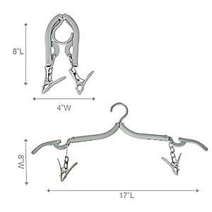 Home-X Folding Hangers with Clips, Space-Saving Hangers for Clothes, Compact Closet Organizer Accessories, Travel Clothes Hangers, Set of 2, 8" L x 4" W x ½” H, Gray