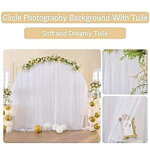 6.5FT White Round Backdrop Cover with Tulle for 6.0/6.5ft Circle Background Stand Photography Wrinkle-Free for Birthday Party Baby Shower Wedding Decorations
