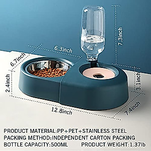 Godsichong Pet Automatic Feeder and Water Dispenser,Stainless Steel Dog Cat Food Bowl and Waterer Set 500ML,2 in 1 Detachable Meal Dispensers for Self Small Medium Big Pets,Pink