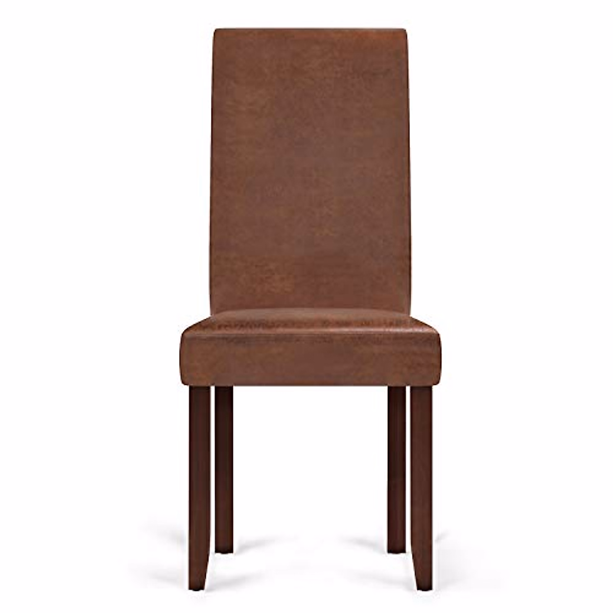 SIMPLIHOME Acadian Parson Dining Chair (Set of 2), Distressed Saddle Brown Faux Leather and SOLID WOOD, Square, Upholstered, For the Dining Room, Transitional Modern
