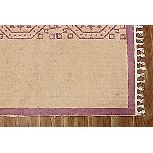 Casavani Indian Handmade Cotton Dhurrie Striped Green & Pink Area Rug Boho Kilim Flat Weave Rug Indoor Hall Room Decor Carpet Throw Rugs for Bedroom Living Room Bathroom Balcony 9x9 Feet Square