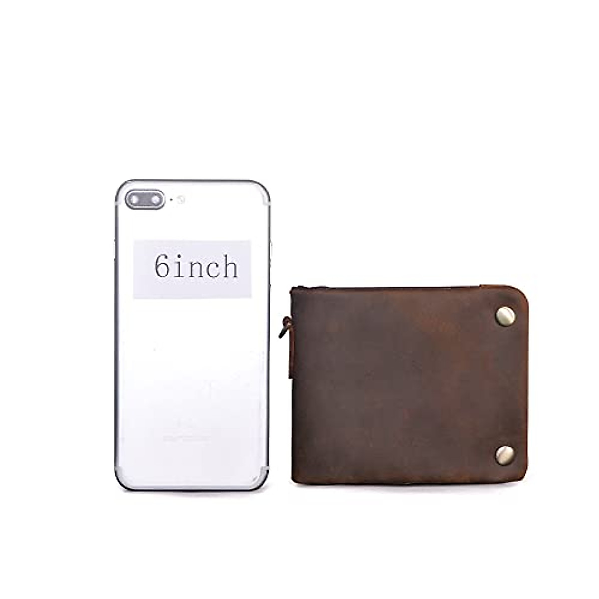 Le'aokuu Mens Genuine Crazy Horse Leather Cowhide Bifold Card Case Purse Wallet Snap Button