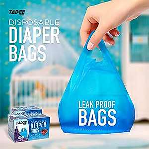 Tadge Goods Baby Disposable Diaper Bags Scented with Lavender - Odor Absorber Biodegradable Plastic Diaper Sacks for Trash Bag Essential Items - Bags for Dirty Diapers - Refill 200 Count (Blue)