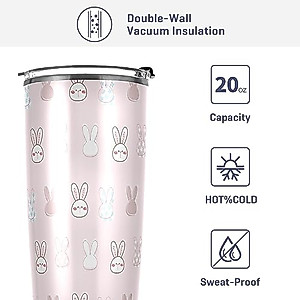Jihqo Cute Cartoon Bunny Tumbler with Lid and Straw, Insulated Stainless Steel Tumbler Cup, Double Walled Travel Coffee Mug Thermal Vacuum Cups for Hot & Cold Drinks 12oz